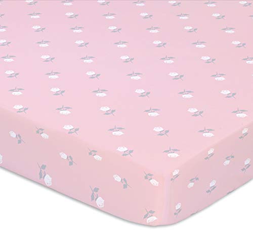 The Peanutshell Fitted Pack n Play, Playard, Mini Crib Sheets for Baby Girls | 2 Pack Set | Pink Roses and Floral