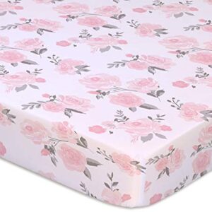 The Peanutshell Fitted Pack n Play, Playard, Mini Crib Sheets for Baby Girls | 2 Pack Set | Pink Roses and Floral