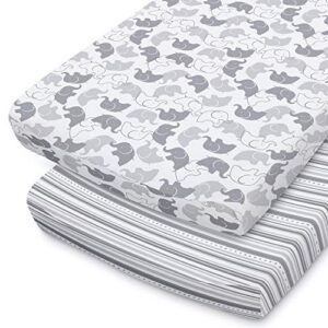 the peanutshell baby changing pad covers for boys or girls | grey & white 2 pack set | elephant & stripes