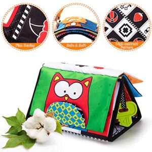 teytoy Tummy Time Mirror Newborn Toys Infant Toys 0-3 Months Brain Developmental Baby Mirror Tummy Time Toys with Cloth Book&Teethers,High Contrast Black and White Baby Toys 4 6 9 12 Month Sensory Toy