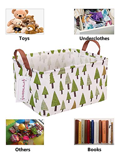 QUEENLALA Rectangular Laundry Hamper/Foldable Nursery Laundry Basket for Organizing/Storage Bin Baskets/Children Toy Office Bedroom/Toy Bin Closet Shelf Baskets（Rec-Green forest）