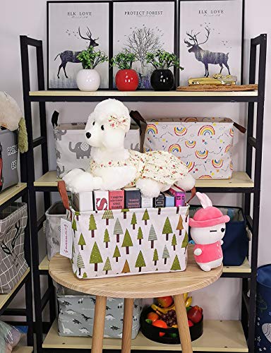 QUEENLALA Rectangular Laundry Hamper/Foldable Nursery Laundry Basket for Organizing/Storage Bin Baskets/Children Toy Office Bedroom/Toy Bin Closet Shelf Baskets（Rec-Green forest）