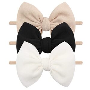 yanjie baby girls nylon headbands newborn bows handmade hair hairbands accessories for infant toddlers kids(beige black white)