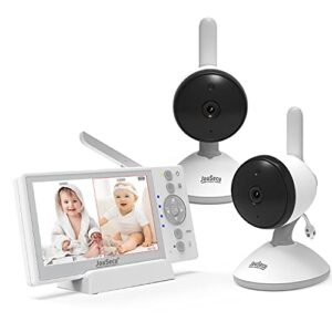 jousecu baby monitor with 2 cameras, video baby monitor, 4.3 inches lcd split screen, 1000ft range rechargeable battery, with 2 way audio,temperature detection,baby crying detection,night vision