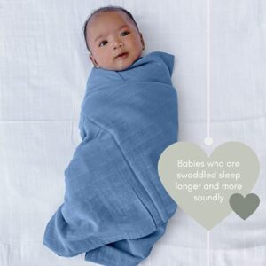 MOZAH Organic Muslin Swaddle Blankets - 100% Soft Organic Cotton - Baby Girl Blanket and Baby Boy Blanket - Ideal Baby Registry Items Unisex Essentials - Baby Swaddles (Dark and Light Blue)