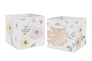 sweet jojo designs yellow pink watercolor floral foldable fabric storage cube bins boxes organizer toys kids baby childrens - set of 2 - blush peach orange cream grey shabby chic rose flower farmhouse