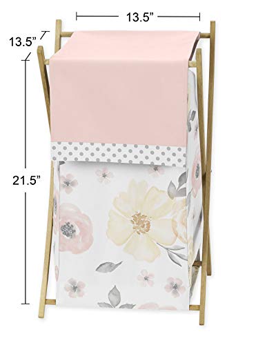 Sweet Jojo Designs Yellow and Pink Watercolor Floral Baby Kid Clothes Laundry Hamper - Blush Peach Orange Cream Grey and White Shabby Chic Rose Flower Farmhouse Polka Dot