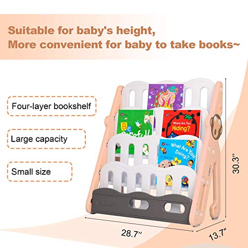 Uenjoy Kids Bookshelf Baby Book Rack Storage, Four-Frame Kids Room Decoration Bookshelf for Toddlers,Boys and Girls,High Capacity and Stability,Pink