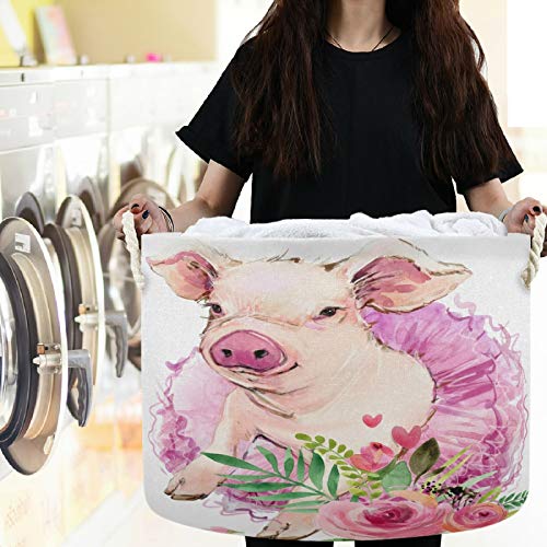 visesunny Storage Basket Cute Pig Pink Rose Nursery Hamper Basket Clothes Toy Storage Organizer Bin Box Collapsible Laundry Bag for Kid Room,Playroom,Bathroom,Living Room,Dorm,Office