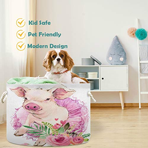 visesunny Storage Basket Cute Pig Pink Rose Nursery Hamper Basket Clothes Toy Storage Organizer Bin Box Collapsible Laundry Bag for Kid Room,Playroom,Bathroom,Living Room,Dorm,Office