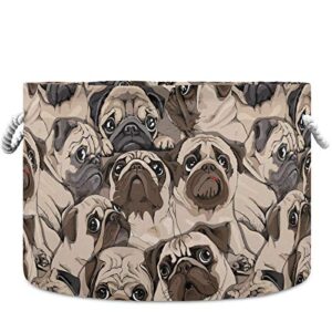 mnsruu storage basket 20"x14" vintage cute pug dogs collapsible organizer basket with handles, fabric nursery laundry basket large capacity