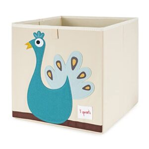 3 Sprouts Children's Large 13 Inch Foldable Fabric Storage Cube Box Polka Dot Sheep Toy Bin with Blue Peacock Toy Bin