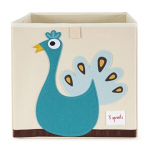 3 Sprouts Children's Large 13 Inch Foldable Fabric Storage Cube Box Panda Bear Toy Bin with Blue Peacock Toy Bin