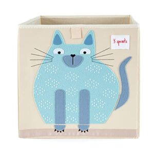 3 Sprouts Large 13 Inch Square Children's Foldable Fabric Storage Cube Organizer Box Soft Toy Bin 2 Piece Bundle with Blue Cat, Polka Dot Sheep Design