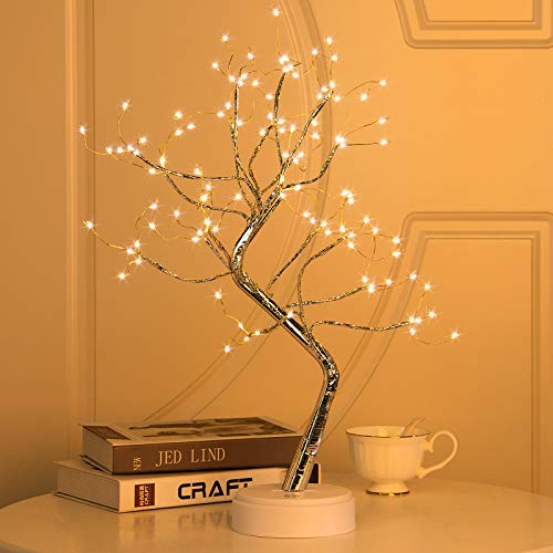 PESGUO 20" 108 LED Firefly Bonsai Tree Lights Artificial Fairy Tree USB/Battery-Powered Touch Switch White Warm Lights Tree Lamp for Bedroom Desktop Christmas Party Indoor Decoration Lights