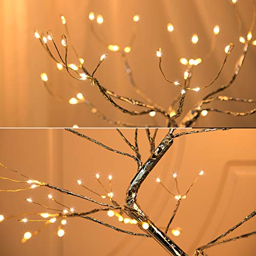 PESGUO 20" 108 LED Firefly Bonsai Tree Lights Artificial Fairy Tree USB/Battery-Powered Touch Switch White Warm Lights Tree Lamp for Bedroom Desktop Christmas Party Indoor Decoration Lights