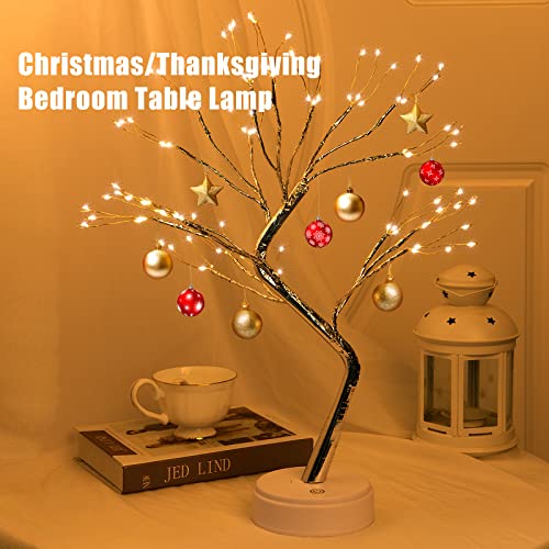 PESGUO 20" 108 LED Firefly Bonsai Tree Lights Artificial Fairy Tree USB/Battery-Powered Touch Switch White Warm Lights Tree Lamp for Bedroom Desktop Christmas Party Indoor Decoration Lights