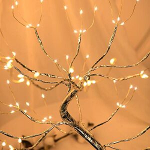 PESGUO 20" 108 LED Firefly Bonsai Tree Lights Artificial Fairy Tree USB/Battery-Powered Touch Switch White Warm Lights Tree Lamp for Bedroom Desktop Christmas Party Indoor Decoration Lights