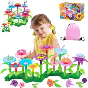 flyingseeds 46 pcs flower garden building toys for girls, stem toy gardening pretend play set for kids, girls favor stacking game for toddlers, preschooler age 3 4 5 6 7 8 year old