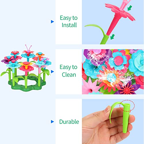 FLYINGSEEDS 46 PCS Flower Garden Building Toys for Girls, STEM Toy Gardening Pretend Play Set for Kids, Girls Favor Stacking Game for Toddlers, Preschooler Age 3 4 5 6 7 8 Year Old