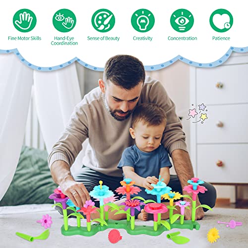 FLYINGSEEDS 46 PCS Flower Garden Building Toys for Girls, STEM Toy Gardening Pretend Play Set for Kids, Girls Favor Stacking Game for Toddlers, Preschooler Age 3 4 5 6 7 8 Year Old