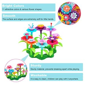 FLYINGSEEDS 46 PCS Flower Garden Building Toys for Girls, STEM Toy Gardening Pretend Play Set for Kids, Girls Favor Stacking Game for Toddlers, Preschooler Age 3 4 5 6 7 8 Year Old