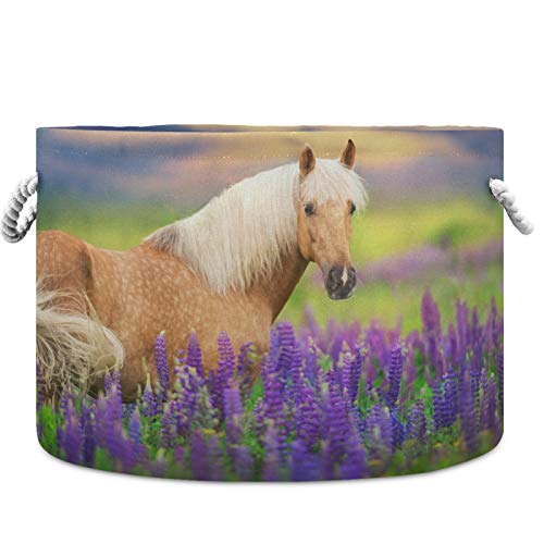 visesunny Storage Basket Palomino Horse Lavender Sunset Nursery Hamper Basket Clothes Toy Storage Organizer Bin Box Collapsible Laundry Bag for Kid Room,Playroom,Bathroom,Living Room,Dorm,Office