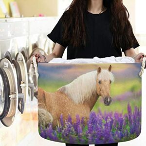 visesunny Storage Basket Palomino Horse Lavender Sunset Nursery Hamper Basket Clothes Toy Storage Organizer Bin Box Collapsible Laundry Bag for Kid Room,Playroom,Bathroom,Living Room,Dorm,Office