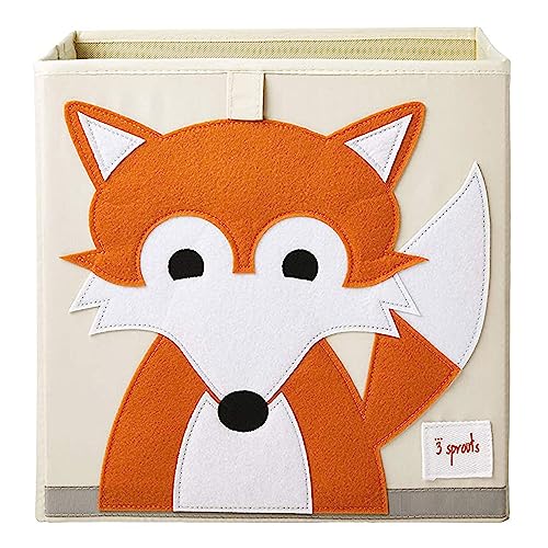 3 Sprouts Kids Childrens Collapsible Fabric 13 x13 x 13 Inch Storage Cube Bin Box for Cubby Shelves, Orange Fox and Panda Bear (2 Pack)