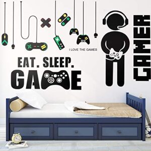 3 sheets game wall stickers video game wall decals, vinyl gaming wall stickers eat sleep game wall decal for boys kids men bedroom home playroom (separated game boy style)