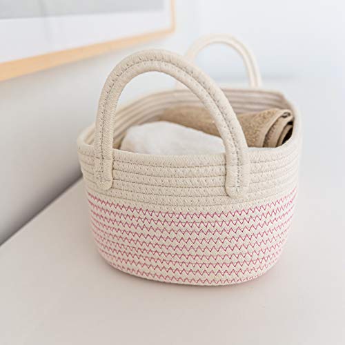 OrganiHaus Pink Baby Changing Basket | Nursery Storage Baskets for Shelves | Cotton Rope Basket w/Handles | Cloth Basket for Toys | Towel Basket Bins | Set of 3 Small Woven Basket for Storage