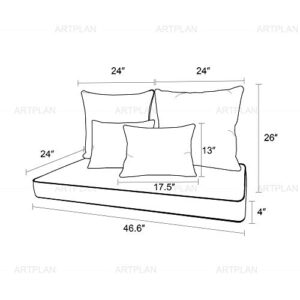 ARTPLAN Outdoor Loveseat Cushions,All Weather Patio Cushions Set of 5,46"x24"x4"，Apricot