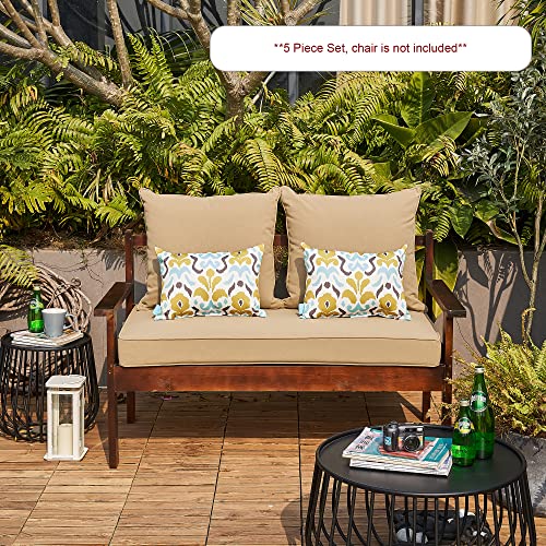 ARTPLAN Outdoor Loveseat Cushions,All Weather Patio Cushions Set of 5,46"x24"x4"，Apricot