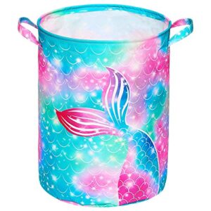 beinou mermaid laundry hamper 43.3l waterproof storage basket collapsible toy basket canvas organizer basket with handles for kids bedroom baby nursery clothes