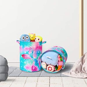 Beinou Mermaid Laundry Hamper 43.3L Waterproof Storage Basket Collapsible Toy Basket Canvas Organizer Basket with Handles for Kids Bedroom Baby Nursery Clothes