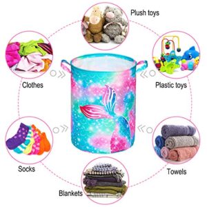 Beinou Mermaid Laundry Hamper 43.3L Waterproof Storage Basket Collapsible Toy Basket Canvas Organizer Basket with Handles for Kids Bedroom Baby Nursery Clothes