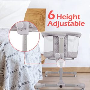 HAHASOLE Bedside Sleeper for Baby, Portable Bassinets for Safe Co-Sleeping, Easy Assemble Baby Crib with Storage Basket & Mosquito, Adjustable Bedside Bassinet for Newborn