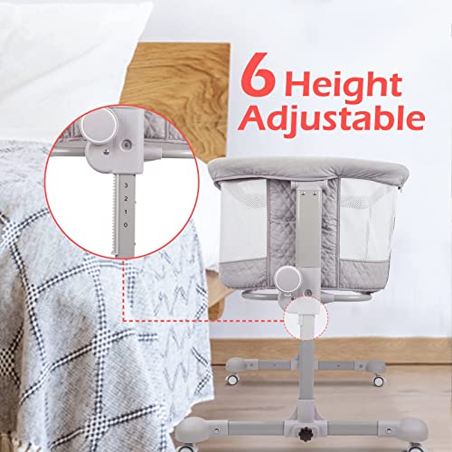 HAHASOLE Bedside Sleeper for Baby, Portable Bassinets for Safe Co-Sleeping, Easy Assemble Baby Crib with Storage Basket & Mosquito, Adjustable Bedside Bassinet for Newborn