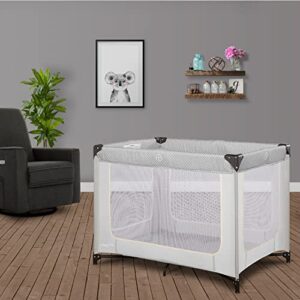 Dream On Me Zoom Portable Playard in Light Grey, Lightweight, Packable and Easy Setup Baby Playard, Breathable Mesh Sides and Soft Fabric - Comes with a Removable Padded Mat