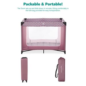 Dream On Me Zoom Portable Playard in Pink, Lightweight, Packable and Easy Setup Baby Playard, Breathable Mesh Sides and Soft Fabric - Comes with a Removable Padded Mat