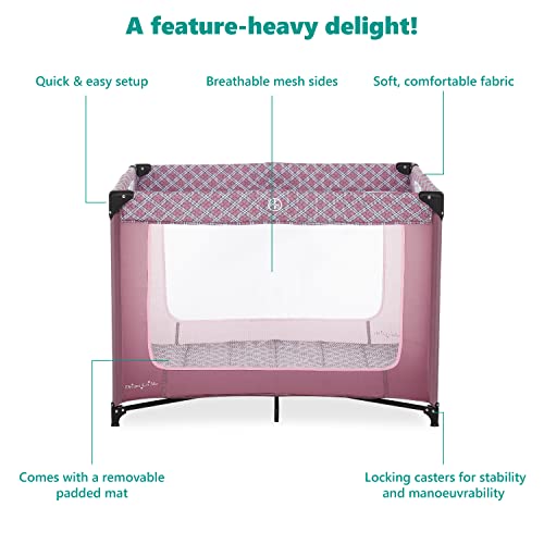 Dream On Me Zoom Portable Playard in Pink, Lightweight, Packable and Easy Setup Baby Playard, Breathable Mesh Sides and Soft Fabric - Comes with a Removable Padded Mat