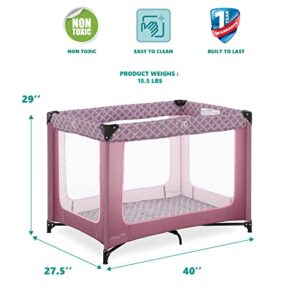 Dream On Me Zoom Portable Playard in Pink, Lightweight, Packable and Easy Setup Baby Playard, Breathable Mesh Sides and Soft Fabric - Comes with a Removable Padded Mat