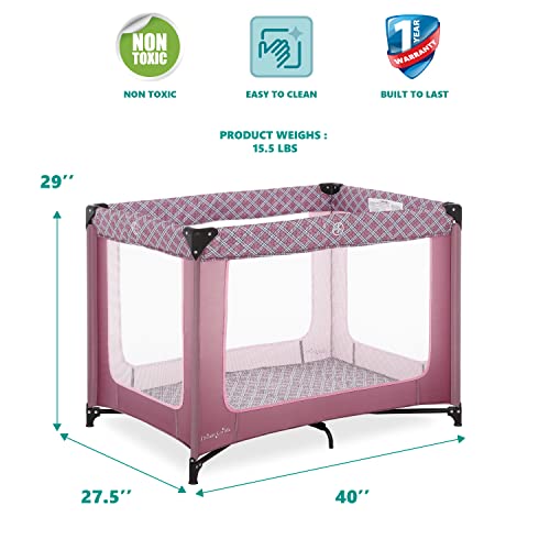 Dream On Me Zoom Portable Playard in Pink, Lightweight, Packable and Easy Setup Baby Playard, Breathable Mesh Sides and Soft Fabric - Comes with a Removable Padded Mat