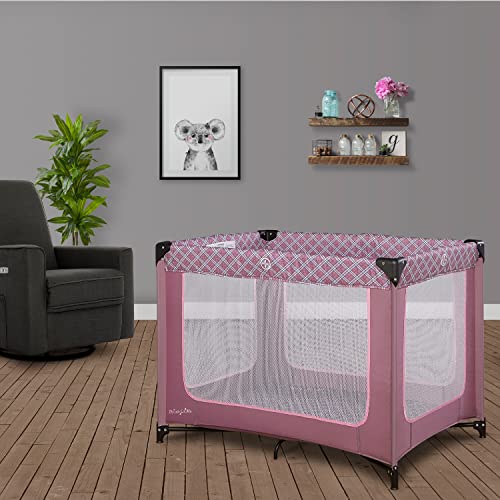 Dream On Me Zoom Portable Playard in Pink, Lightweight, Packable and Easy Setup Baby Playard, Breathable Mesh Sides and Soft Fabric - Comes with a Removable Padded Mat