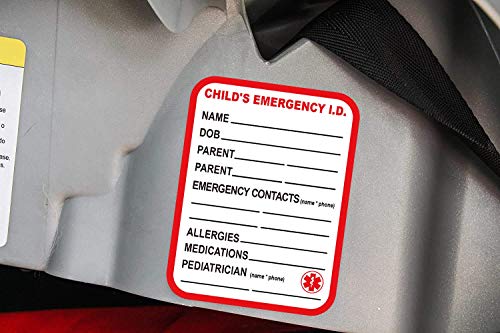 Remarkable Infant I.C.E. (in Case of Emergency) Car Seat Sticker Safety Information - Child Emergency Contact Car Seat Safety Alert Attachment Tag Stickers (8 Pack)