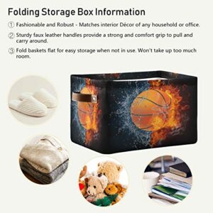 Storage Basket Cube Sport Basketball Fire Large Collapsible Toys Storage Box Bin Laundry Organizer for Closet Shelf Nursery Kids Bedroom,15x11x9.5 in,1 Pack