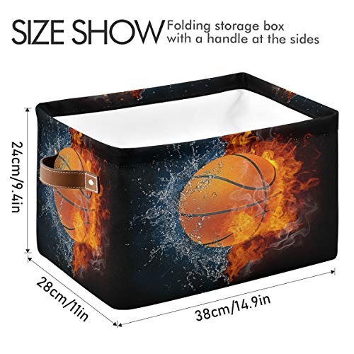 Storage Basket Cube Sport Basketball Fire Large Collapsible Toys Storage Box Bin Laundry Organizer for Closet Shelf Nursery Kids Bedroom,15x11x9.5 in,1 Pack