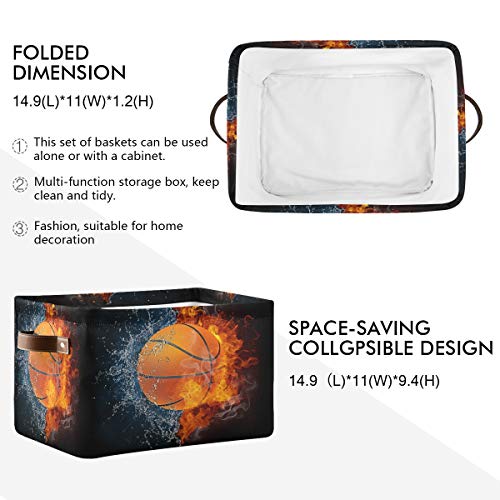 Storage Basket Cube Sport Basketball Fire Large Collapsible Toys Storage Box Bin Laundry Organizer for Closet Shelf Nursery Kids Bedroom,15x11x9.5 in,1 Pack