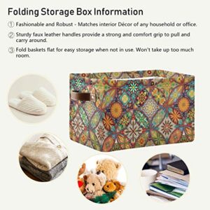 Storage Basket Cube Ethnic Bohemian Mandala Flower Large Collapsible Toys Storage Box Bin Laundry Organizer for Closet Shelf Nursery Kids Bedroom,15x11x9.5 in,1 Pack