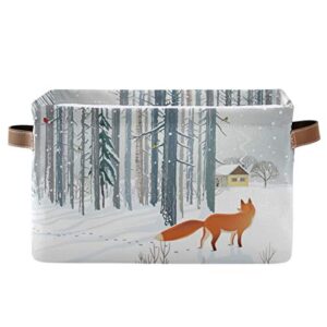 storage basket cube winter forest wildlife animal fox large collapsible toys storage box bin laundry organizer for closet shelf nursery kids bedroom,15x11x9.5 in,1 pack